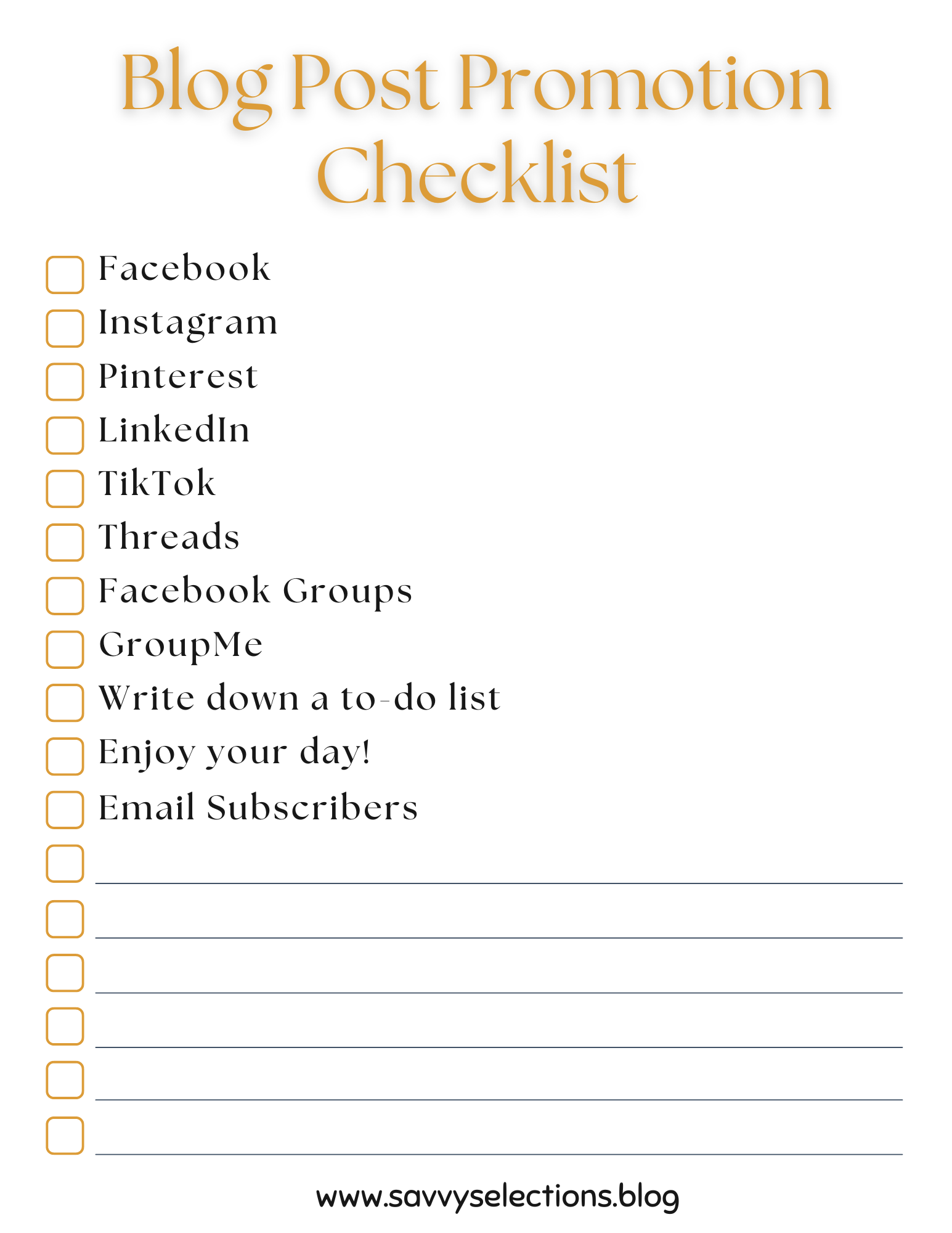 Blog Post Promotion Checklist – Savvy Selections by Kindra